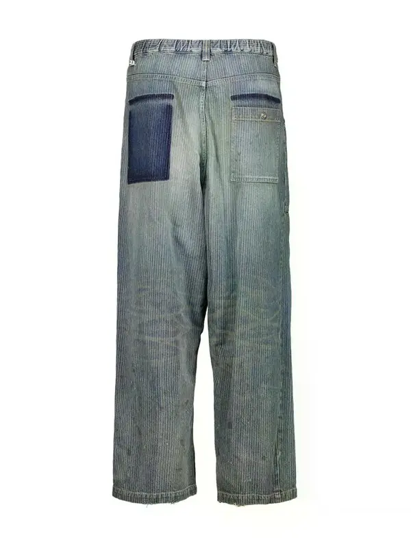 Mihara Yasuhiro Stripe-pattern Paint-splatter Jeans