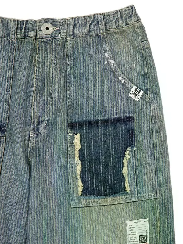 Mihara Yasuhiro Stripe-pattern Paint-splatter Jeans