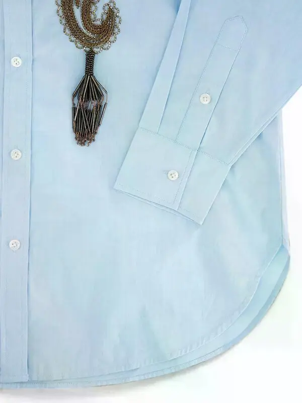 La DoubleJ Peony Placéee Embroidered Cotton Shirt - Blue