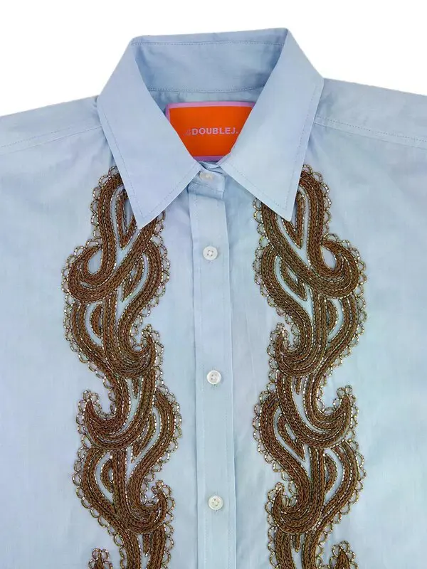 La DoubleJ Peony Placéee Embroidered Cotton Shirt - Blue