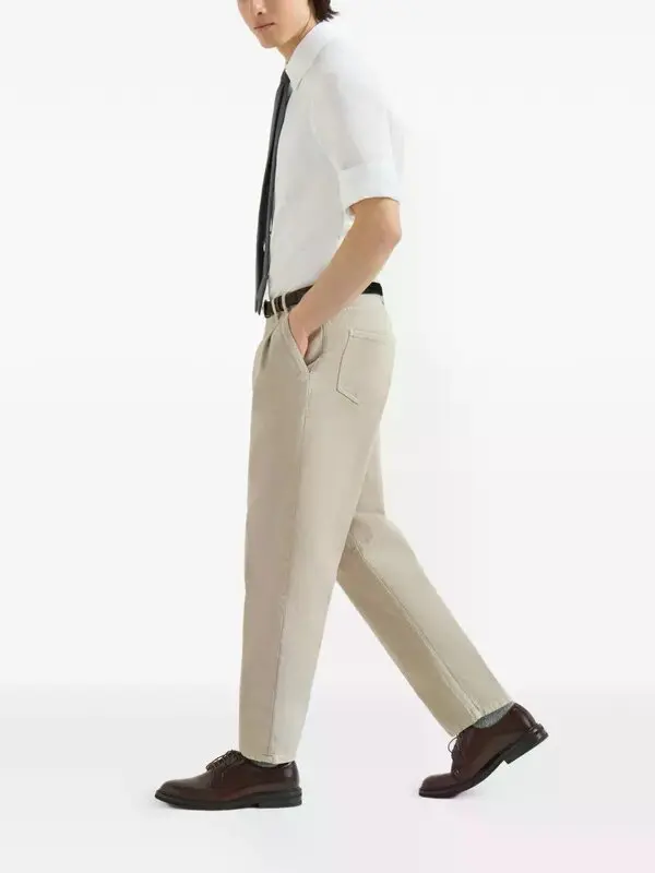 Brunello Cucinelli Iconic Fit Garment-dyed Double Pleat Five-pocket Trousers - Neutrals