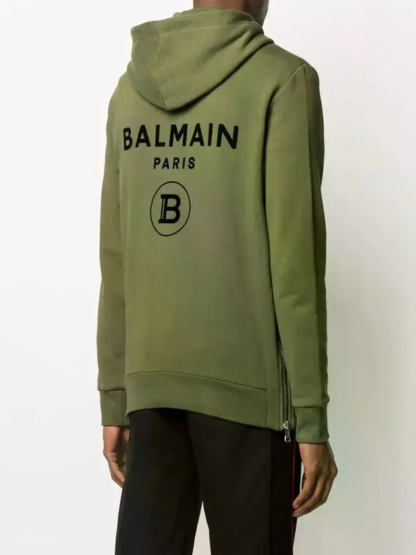 Balmain Zipped Hoodie With Textured Logo
