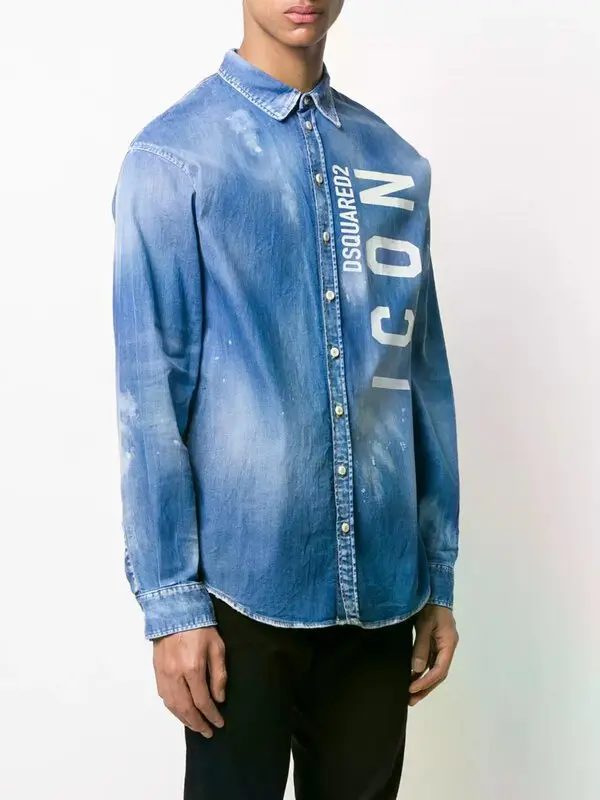 Dsquared2 Icon-print Splatter-print Denim Shirt
