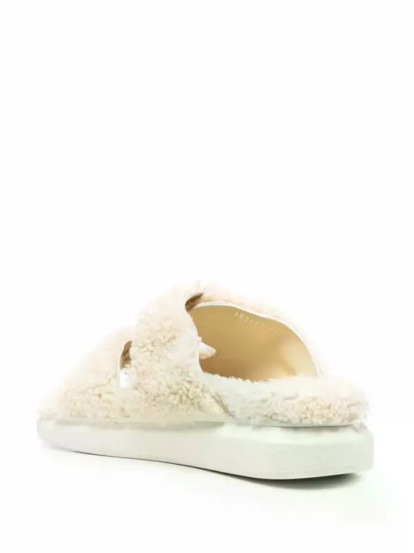 Alexander McQueen Shearling Trim Open Toe Sandals
