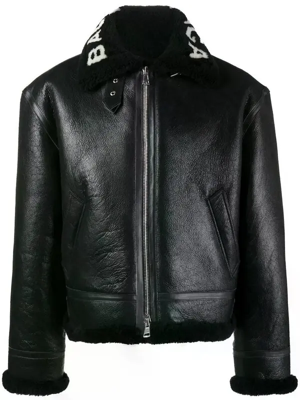 Balenciaga Logo Collar Shearling Jacket