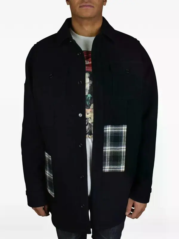 Off-White Buttoned Coat With Tartan Insert