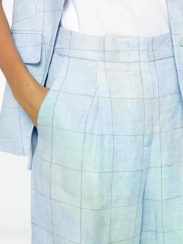 Peserico Linen Check Pattern Pleated Shorts
