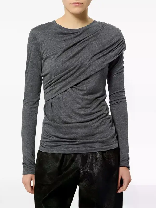 MARANT ETOILE Charcoal Asymmetric Draped Jersey Top - Grey
