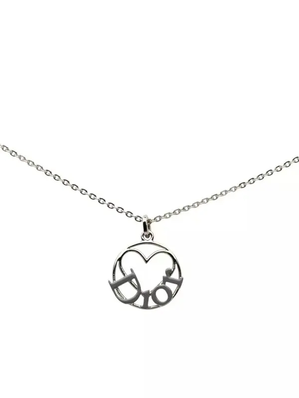Dior Brass Heart Logo Pendant Necklace - Silver