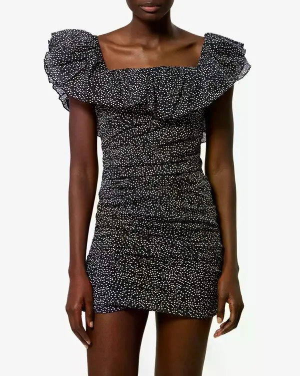 MARANT ETOILE Davilia Polka-dot Off-the-shoulder Dress - Black