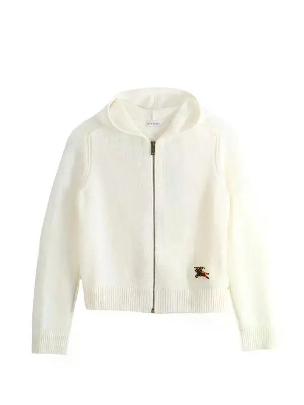 Burberry Knitted Zip-up Cardigan With Logo Patch - Neutrals