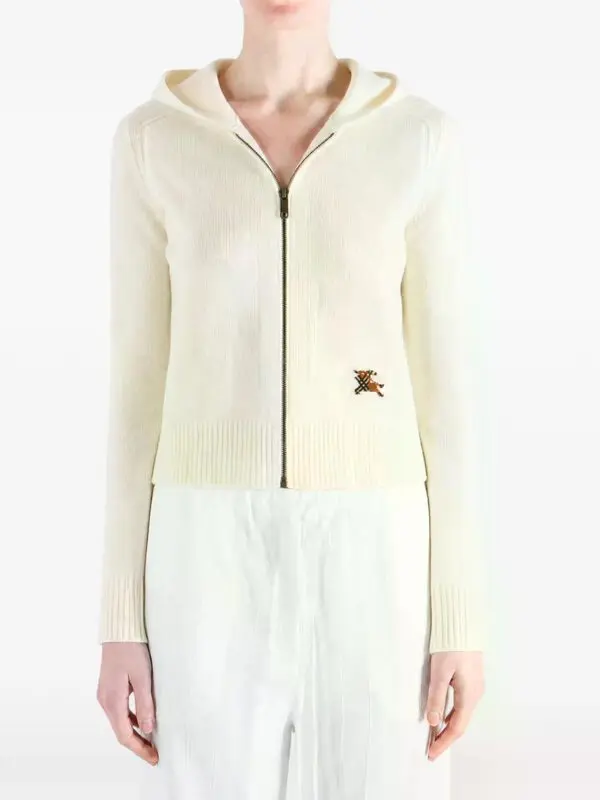 Burberry Knitted Zip-up Cardigan With Logo Patch