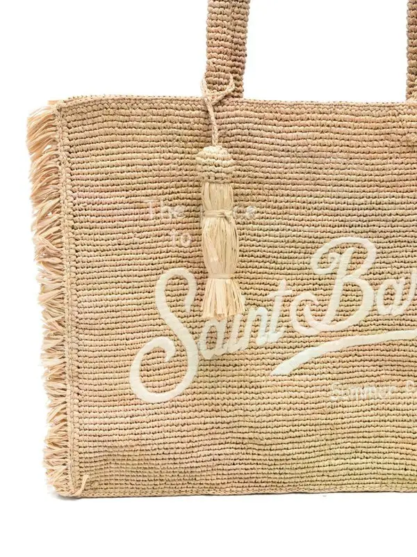 MC2 SAINT BARTH Raffia Tote Bag With Fringed Edges - Neutrals
