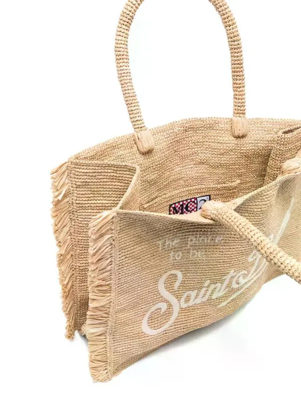 MC2 SAINT BARTH Raffia Tote Bag With Fringed Edges - Neutrals