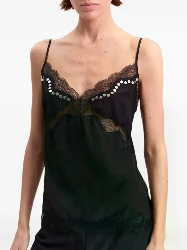16Arlington Clio Lace-trim Stud-embellished Blouse