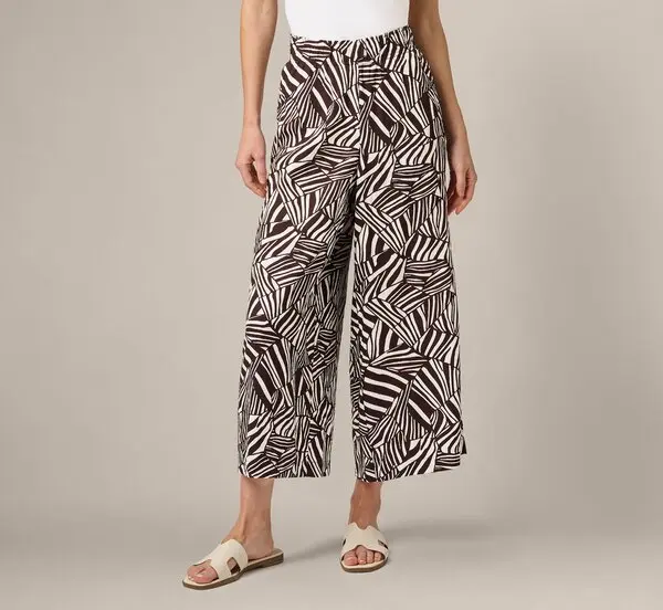 Adrianna Papell Pull On Cropped Wide Leg Pant - Chocolate Patchwork Stripe
