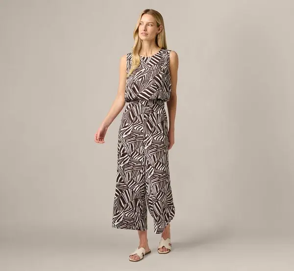Adrianna Papell Cropped Wide Leg Pants - Chocolate Patchwork Stripe