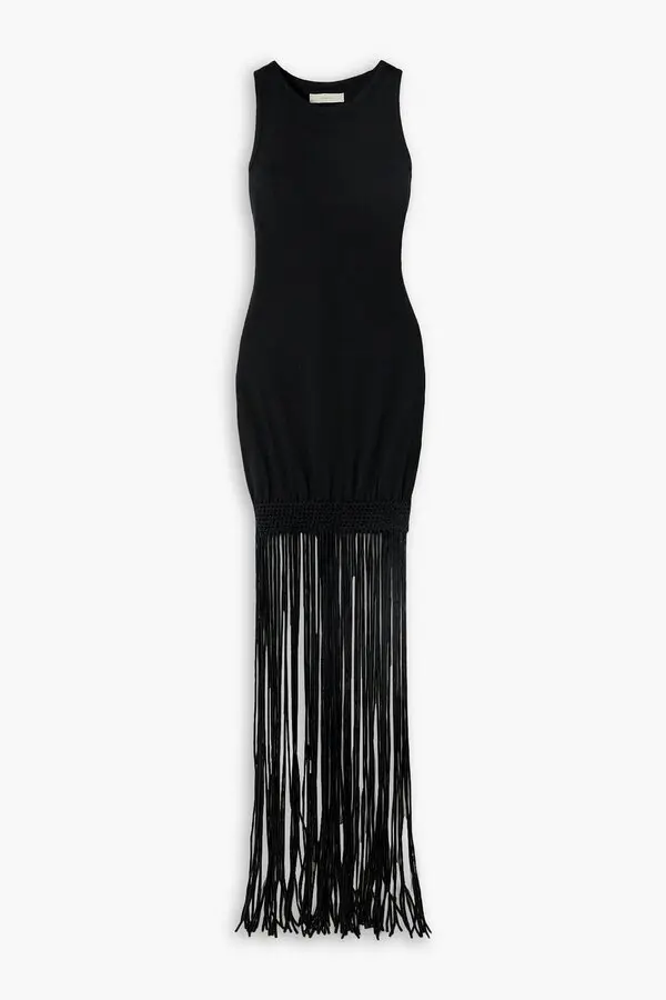 Faithfull The Brand Maceio Braided Fringed Cottonjersey Dress - Black