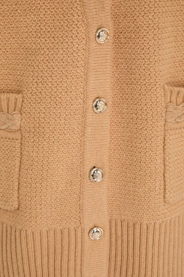 Sandro Wool Cardigan With Velvet Trims And Gold-tone Buttons