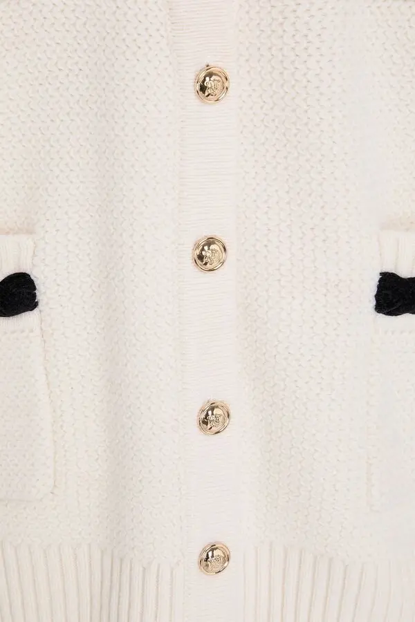 Sandro Wool Cardigan With Velvet Trims And Gold-tone Buttons - Ivory