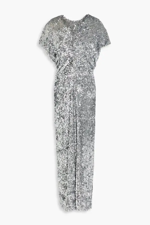 Maje Sequined Stretchtulle Maxi Dress - Silver
