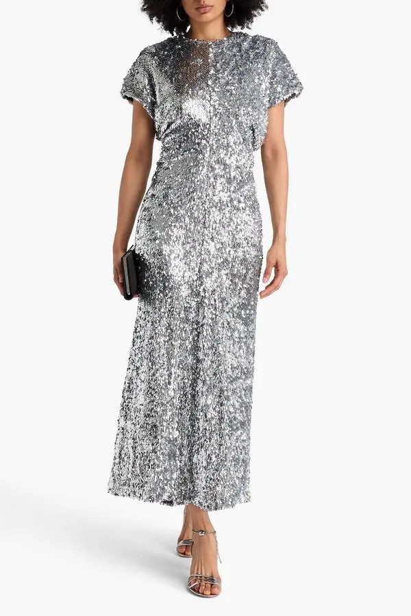 Maje Sequined Stretchtulle Maxi Dress