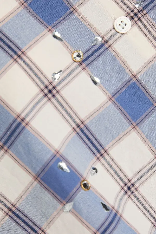Sandro Crystal Embellished Checked Cotton Shirt