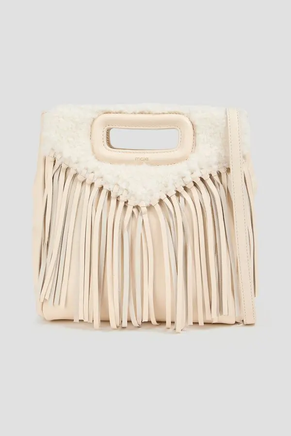 Maje Fringed Leather Tote - Ecru