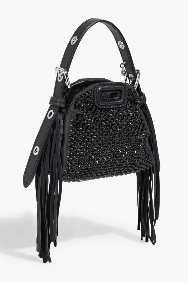Maje Fringed Leathertrimmed Crystalembellished Shell Tote