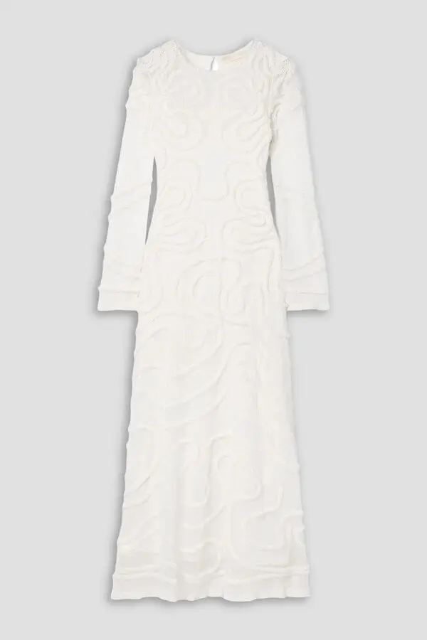 Ulla Johnson Valentina Appliquéd Pointelleknit Midi Dress - Ivory