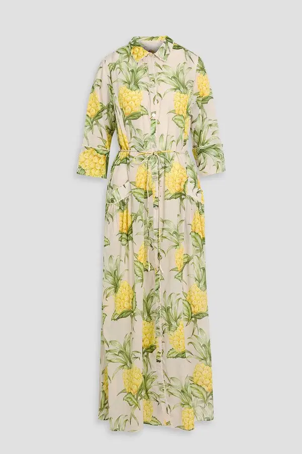 Farm Rio Crochettrimmed Printed Cottonvoile Maxi Shirt Dress - Ecru