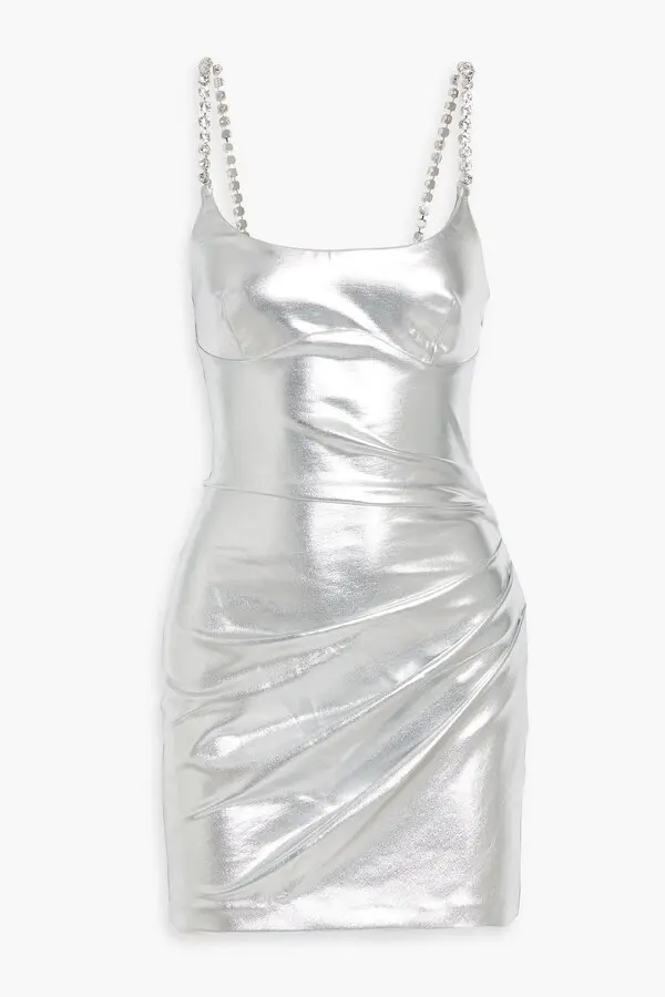 AREA Crystalembellished Lamé Mini Dress - Silver