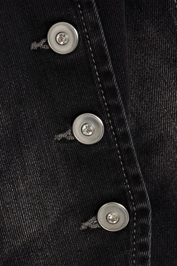 AREA Floralappliquéd Denim Halterneck Top