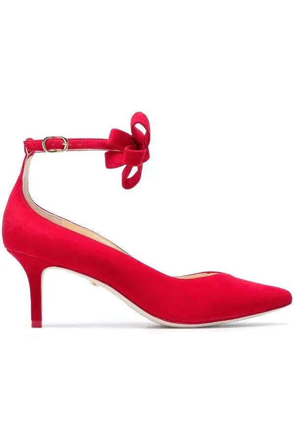 ISA TAPIA Suede Bow Embellished Pumps - Red