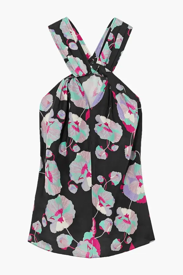 Isabel Marant Étoile Stephenea Twisted Floralprint Silkchiffon Top - Black