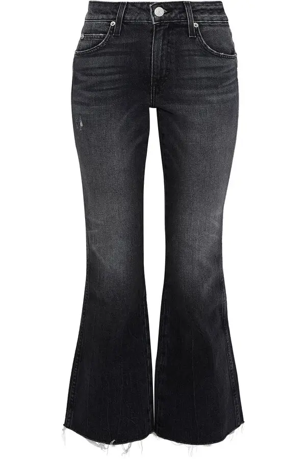 AMO Distressed Midrise Kickflare Jeans - Charcoal