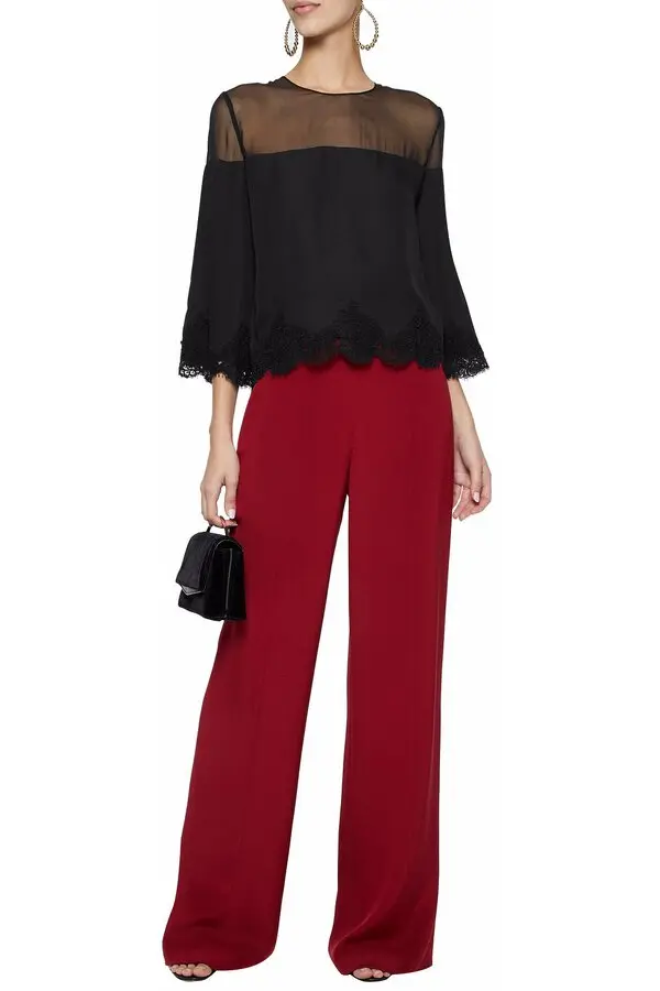 REEM ACRA Lacetrimmed Silkchiffon Blouse