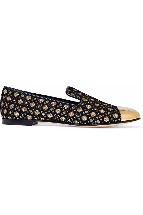 GIUSEPPE ZANOTTI Embroidered Glittered Leather Loafers