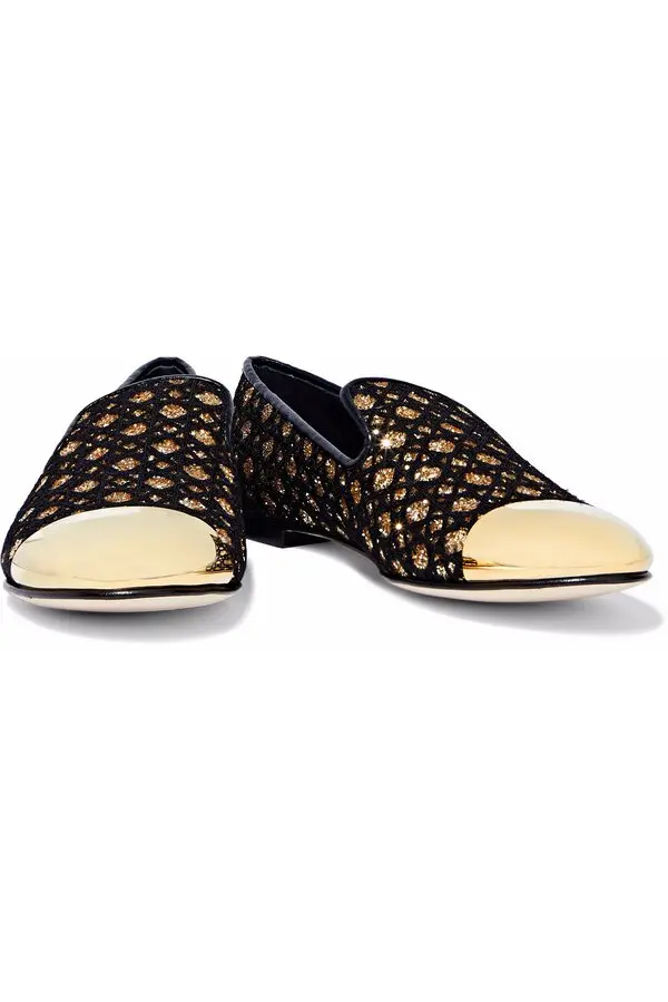GIUSEPPE ZANOTTI Embroidered Glittered Leather Loafers