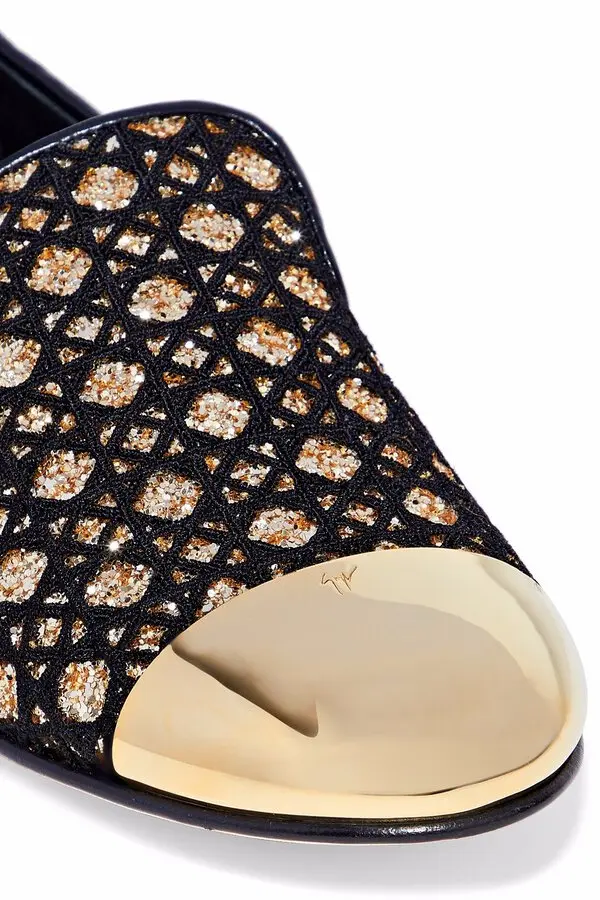 GIUSEPPE ZANOTTI Embroidered Glittered Leather Loafers