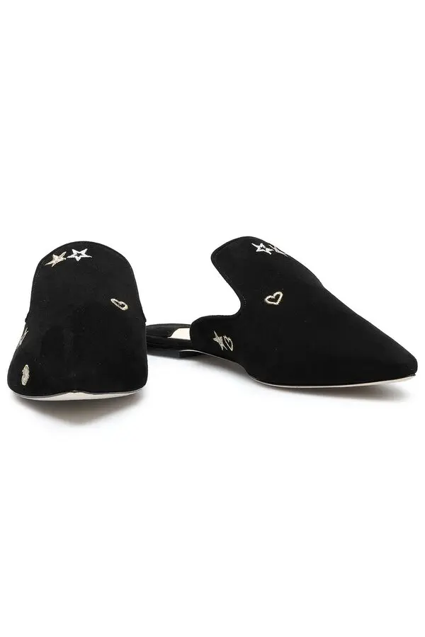 ISA TAPIA Embroidered Suede Slippers