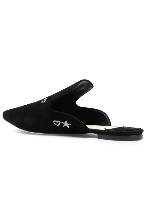 ISA TAPIA Embroidered Suede Slippers