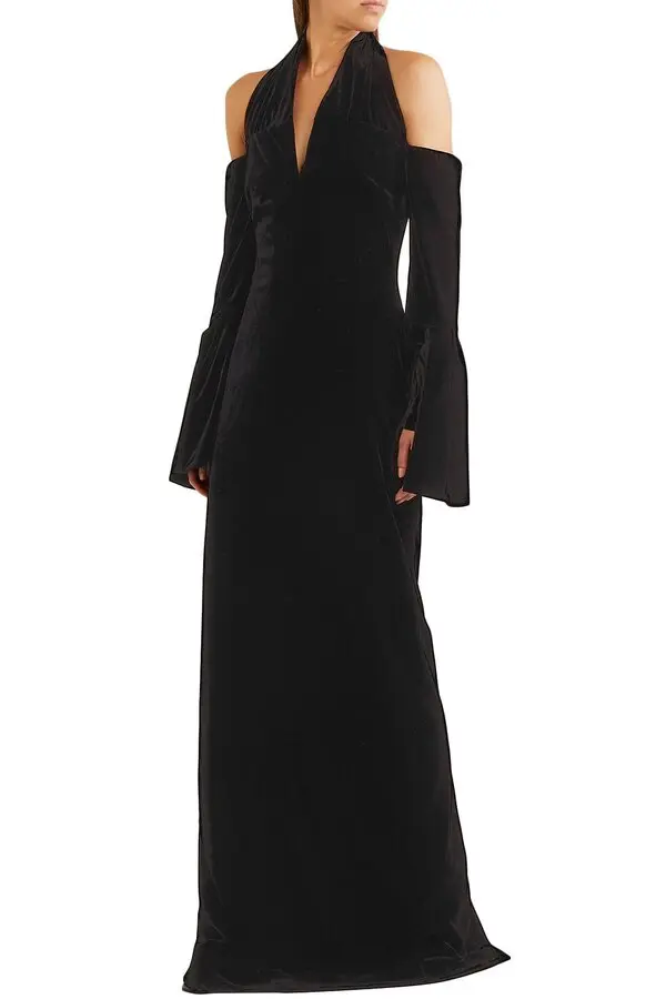 TOM FORD Coldshoulder Velvet Halterneck Gown