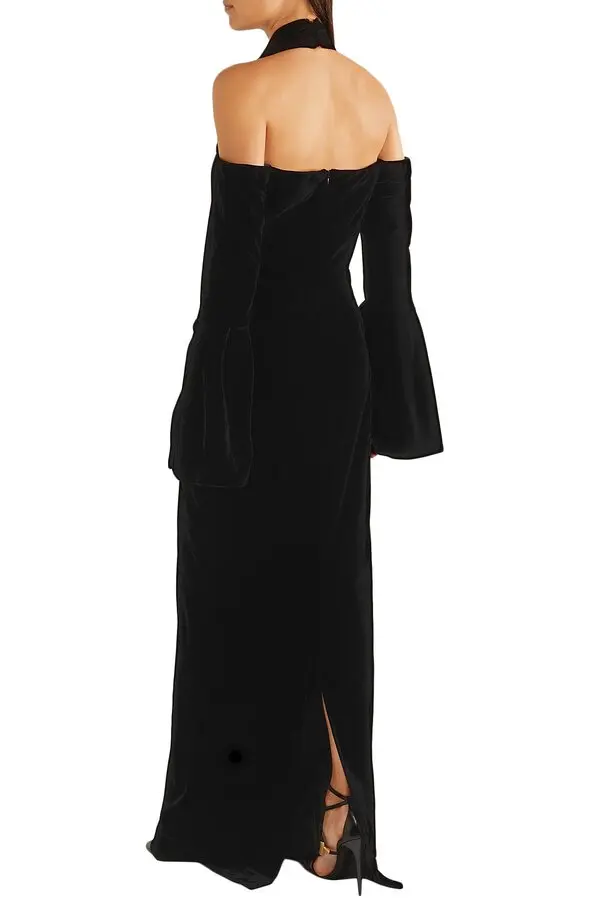 TOM FORD Coldshoulder Velvet Halterneck Gown