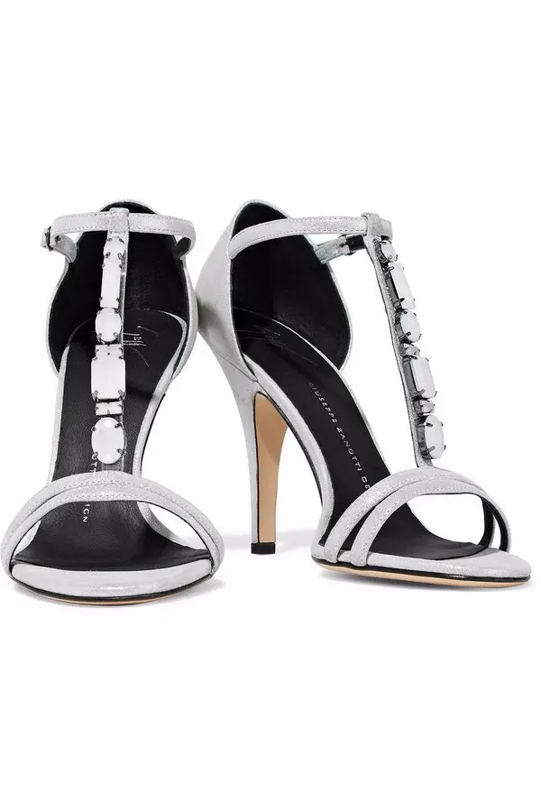 GIUSEPPE ZANOTTI Crystal Embellished Metallic Nubuck Sandals