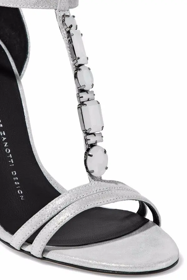 GIUSEPPE ZANOTTI Crystal Embellished Metallic Nubuck Sandals