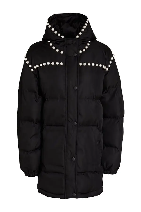 Moschino Embellished Quilted Shell Hooded Jacket - Black
