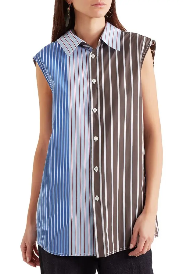 Marni Paneled Striped Cottonpoplin Shirt