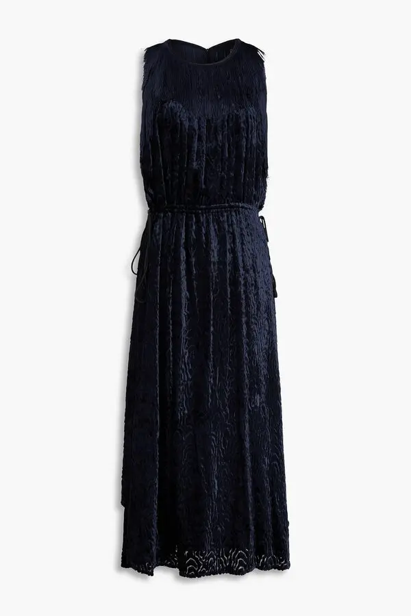 BY MALENE BIRGER Fringed Devorévelvet Midi Dress - Navy