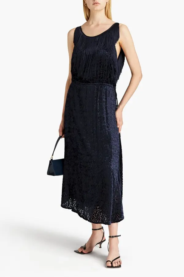BY MALENE BIRGER Fringed Devorévelvet Midi Dress